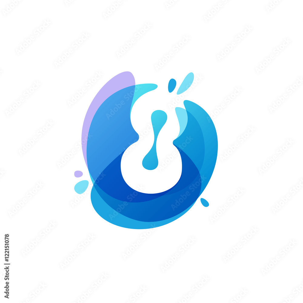 Number eight logo at blue water splash background. 8 icon. Stock Vector ...