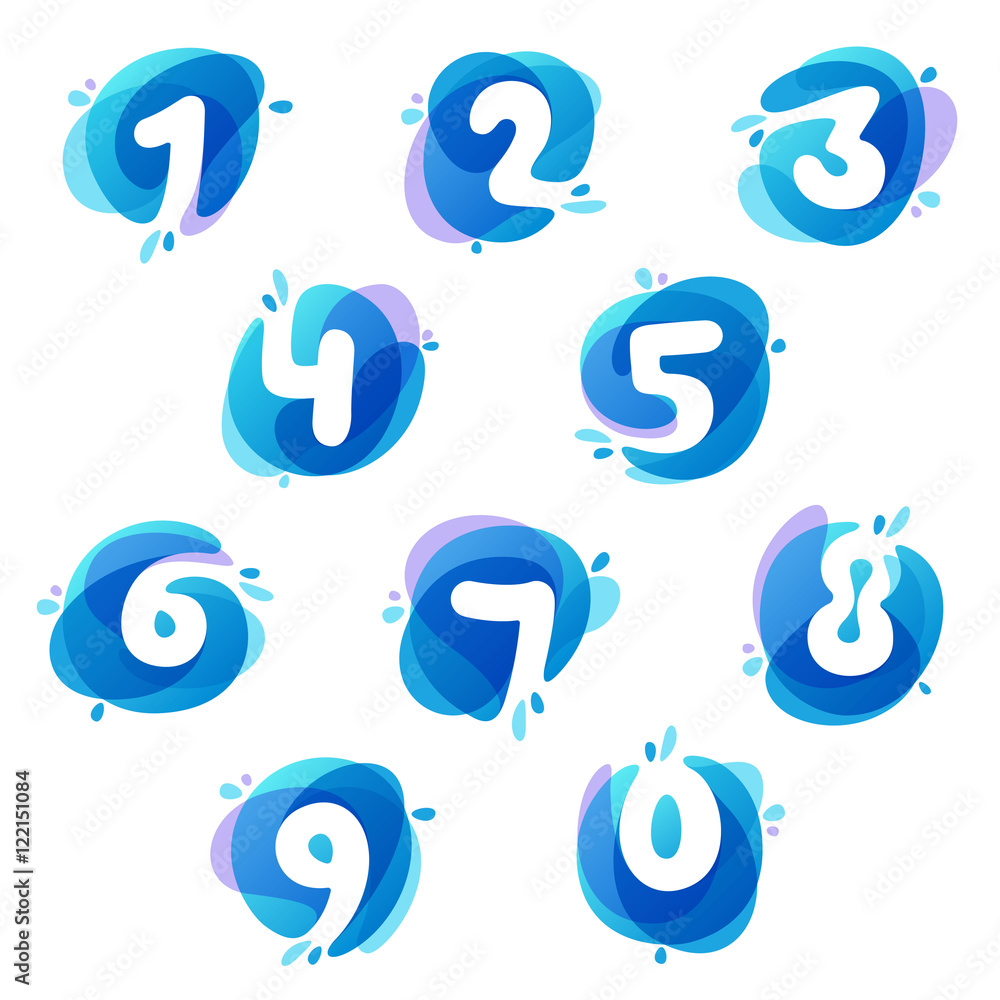 Numbers set logos at blue water splash background. Stock Vector | Adobe ...