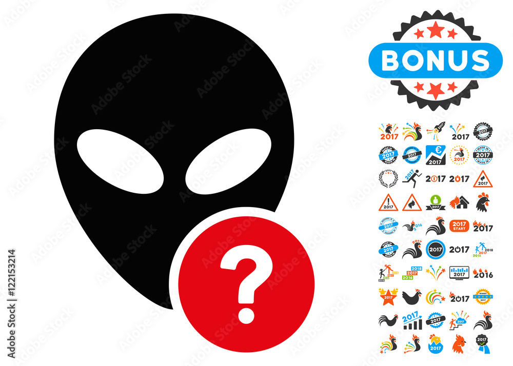 Alien Status icon with 2017 year bonus vector pictograms. Design style ...