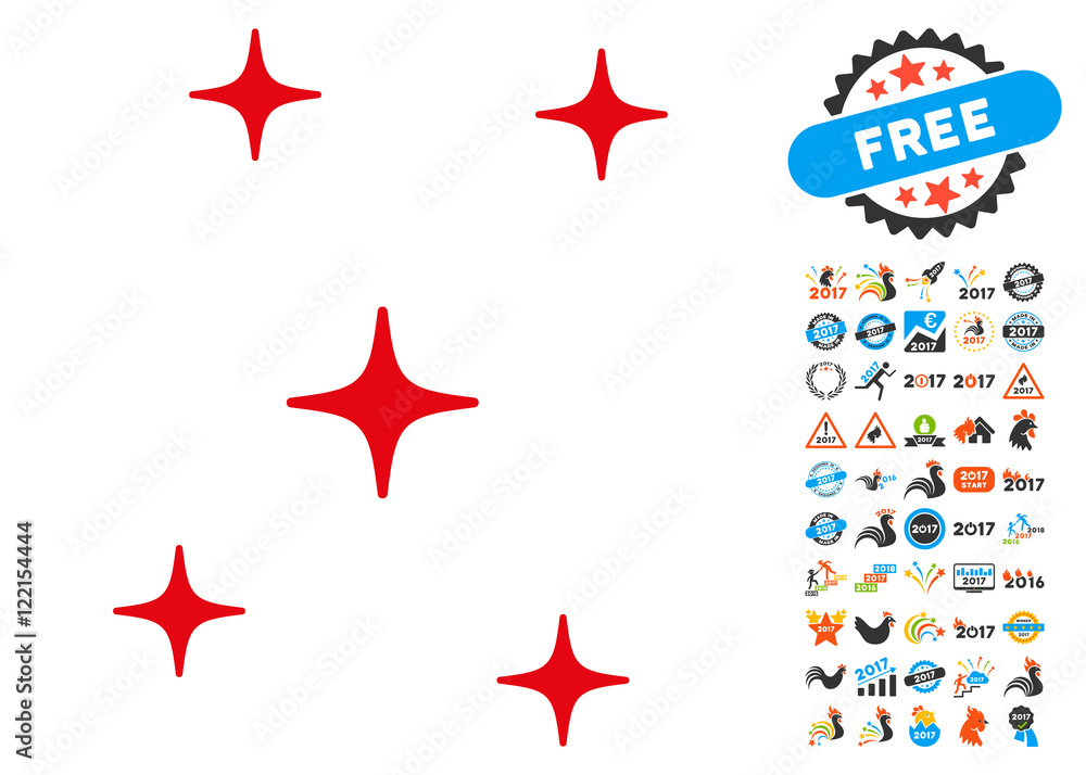 Sky Stars icon with 2017 year bonus vector pictograms. Design style is ...