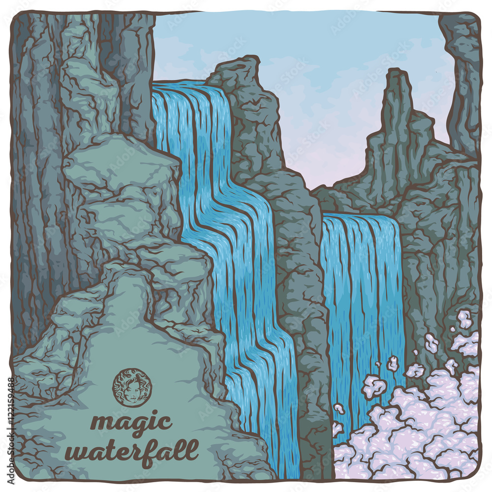 the waterfall Outline Stock Vector | Adobe Stock