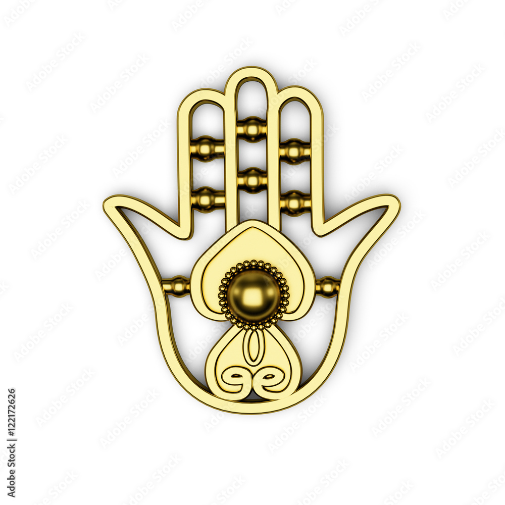 golden hamsa Fatima hand symbol 3d illustration render isolated on ...