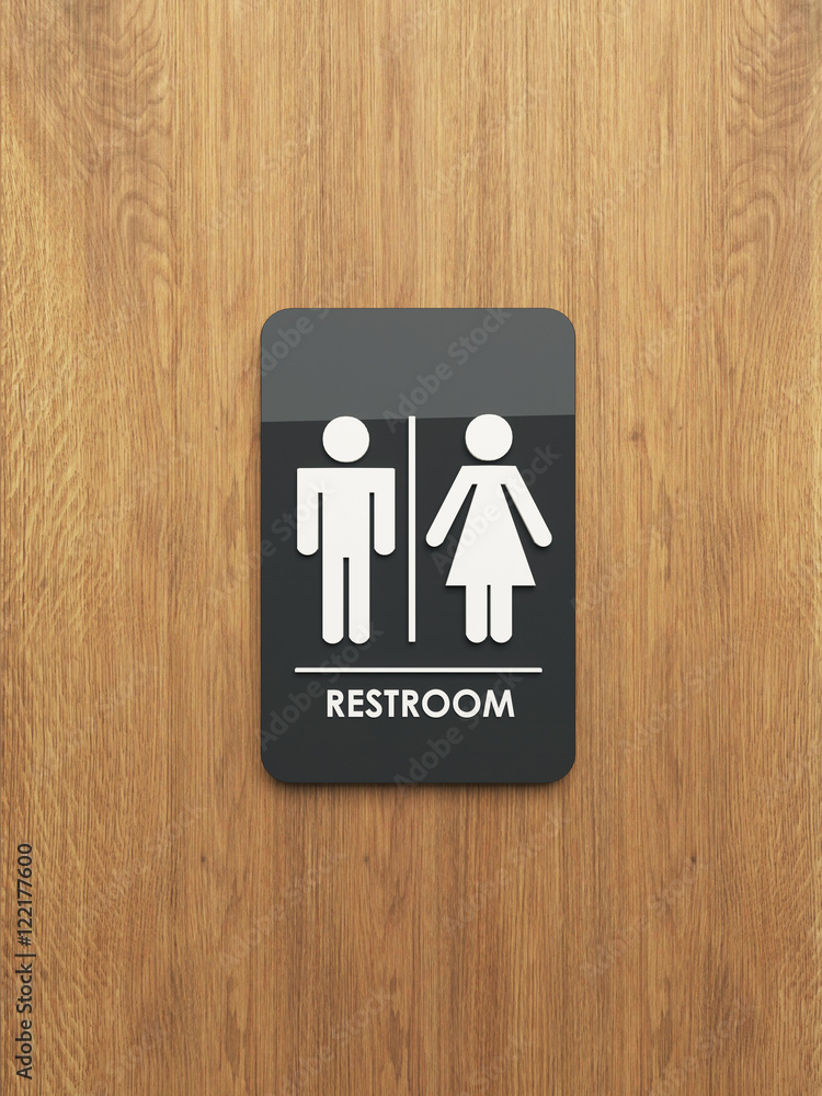 public restroom sign on the wood Stock Illustration | Adobe Stock