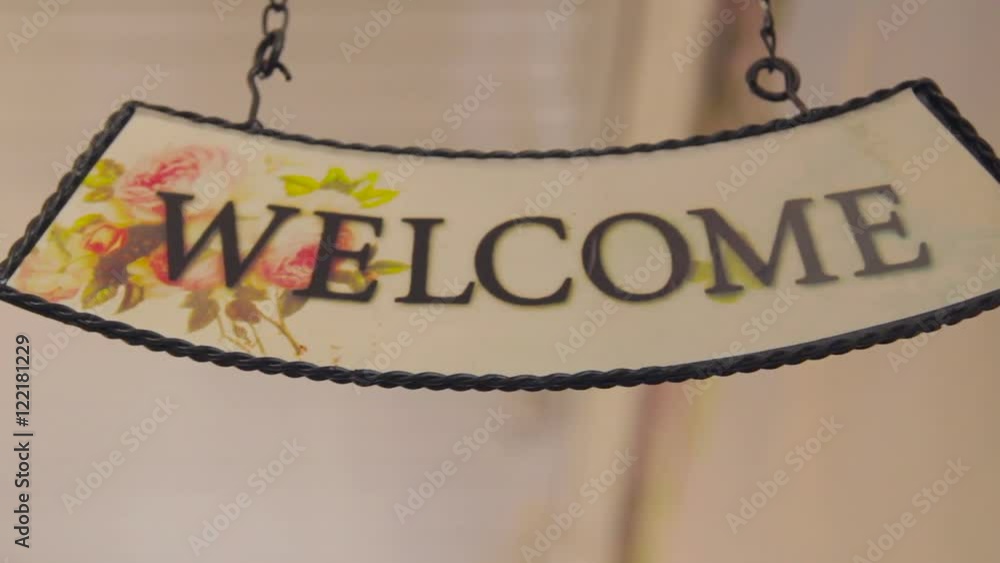 Welcome. Welcome sign isolated on white background. Hanging welcome ...