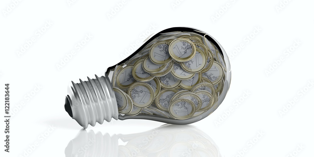 Coins inside a light bulb on white background. 3d illustration Stock ...