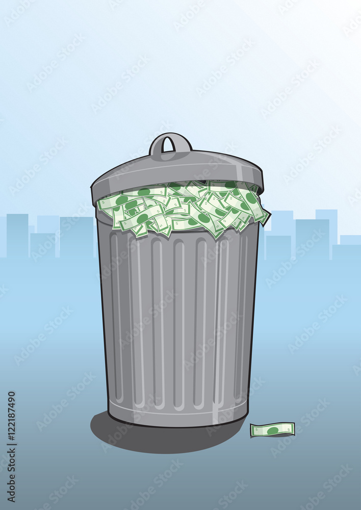 A vector illustration of a dustbin full of money Stock Vector | Adobe Stock