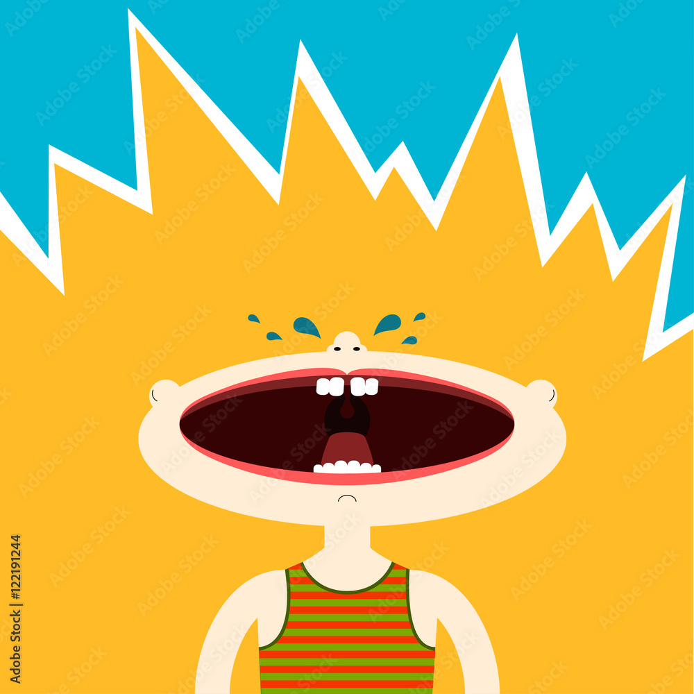 Baby cries Vector illustration The baby cries and tears sprinkle in ...