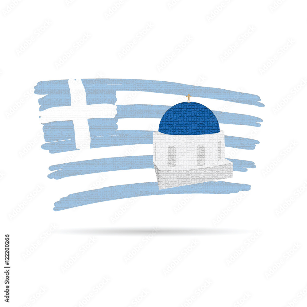 santorin island icon with greek flag illustration in colorful Stock ...