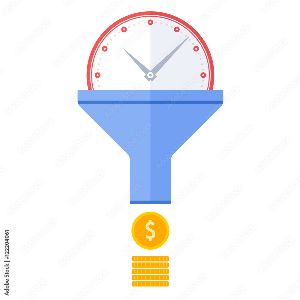 Funnel flow and effective time management concept. Flat illustration of ...