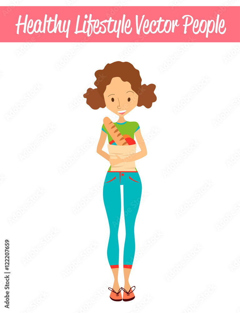 Flat Healthy Lifestyle Vector People Illustration with Beautiful Slim ...