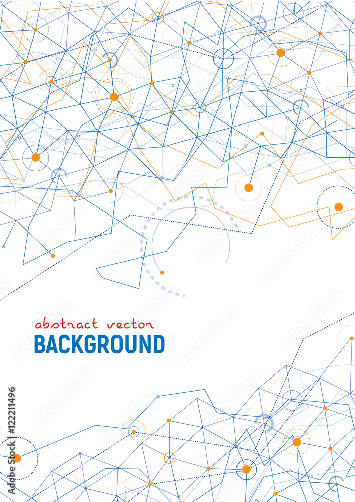 Abstract blue and orange background. Vector lines and dots on white ...