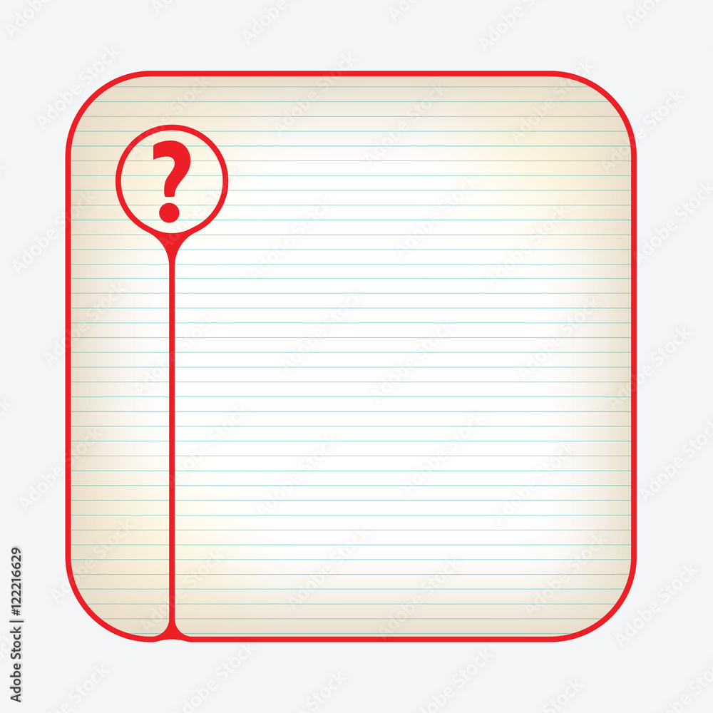 Red box with lined paper and question mark Stock Vector | Adobe Stock