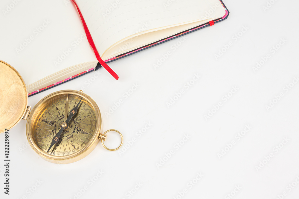 Notebook with gold compass mockup template. minimalistic elegant style ...