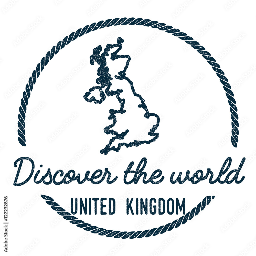 United Kingdom Map Outline. Vintage Discover the World Rubber Stamp ...