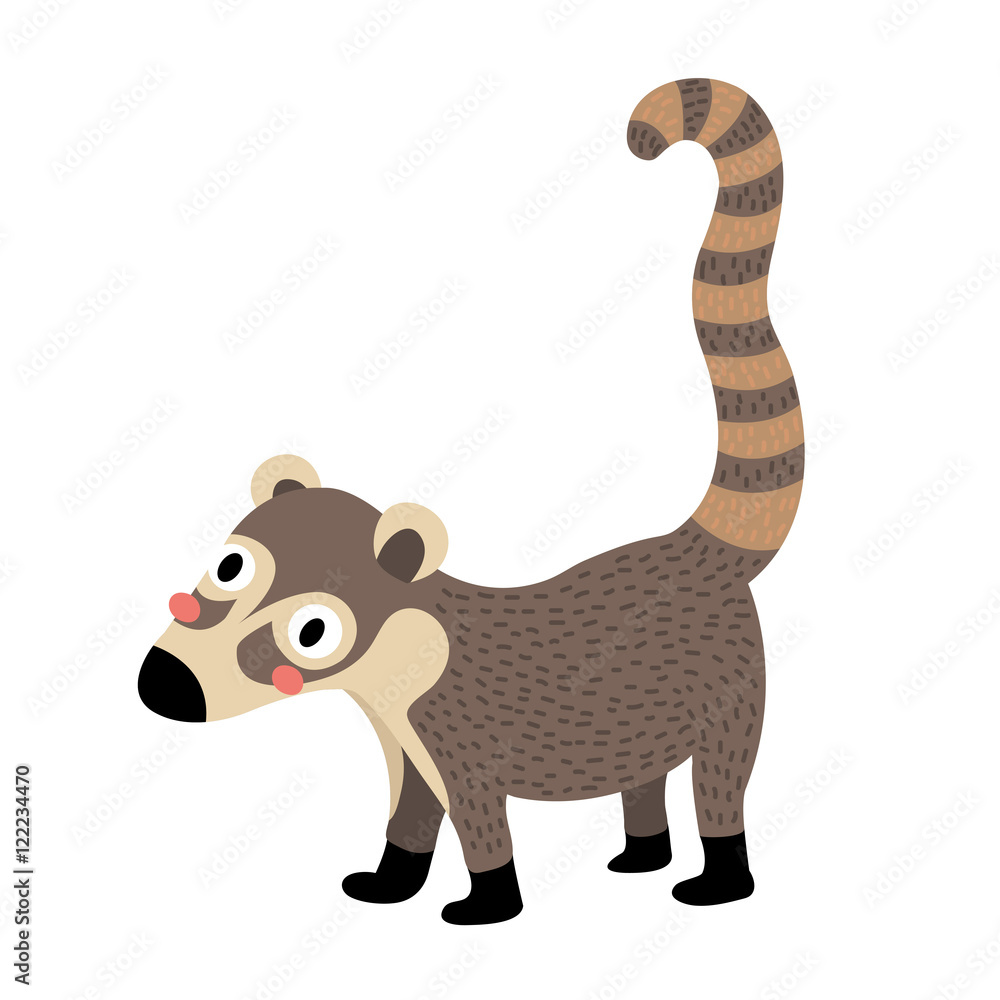 Standing Coati animal cartoon character. Isolated on white background ...