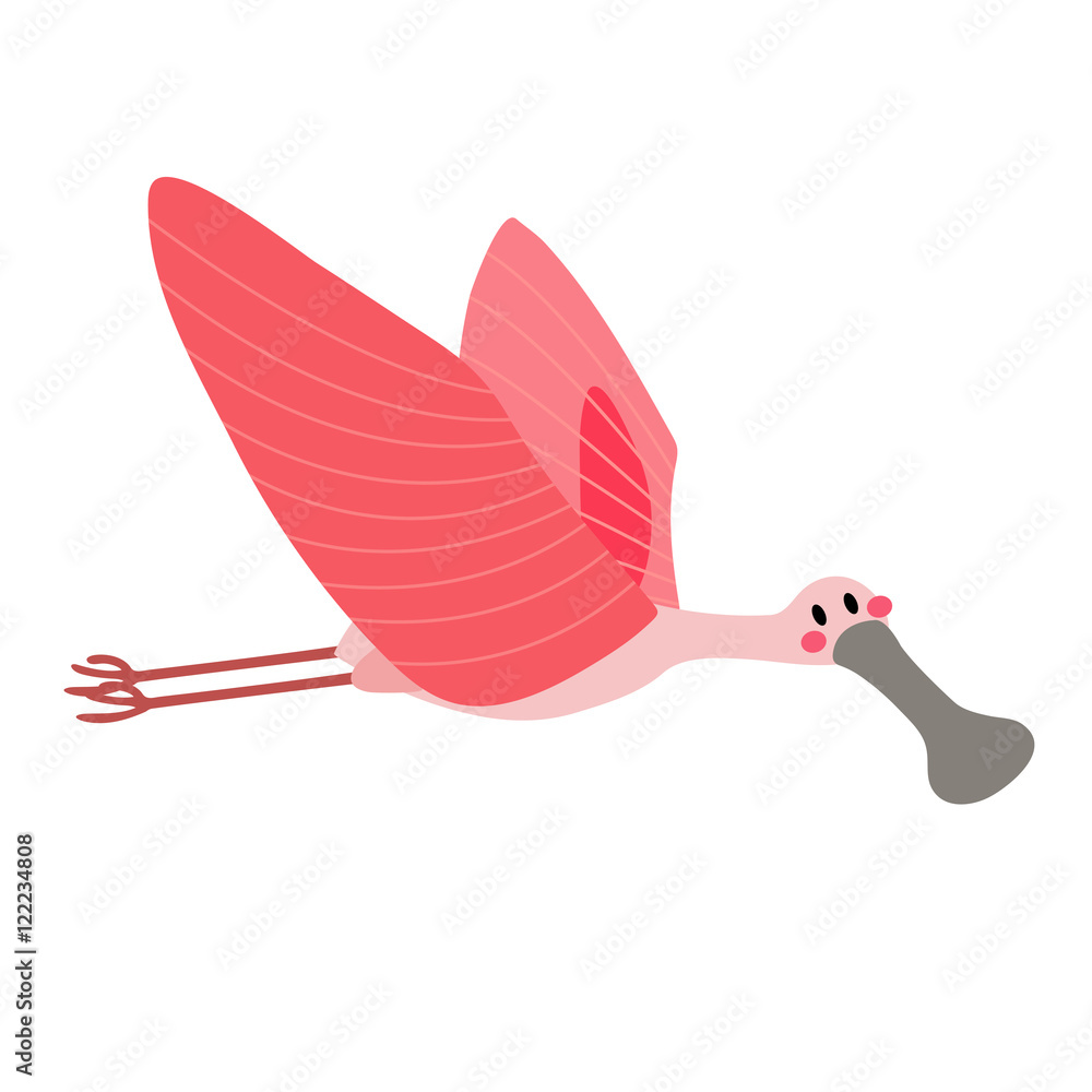 Flying Roseate Spoonbill bird animal cartoon character. Isolated on ...