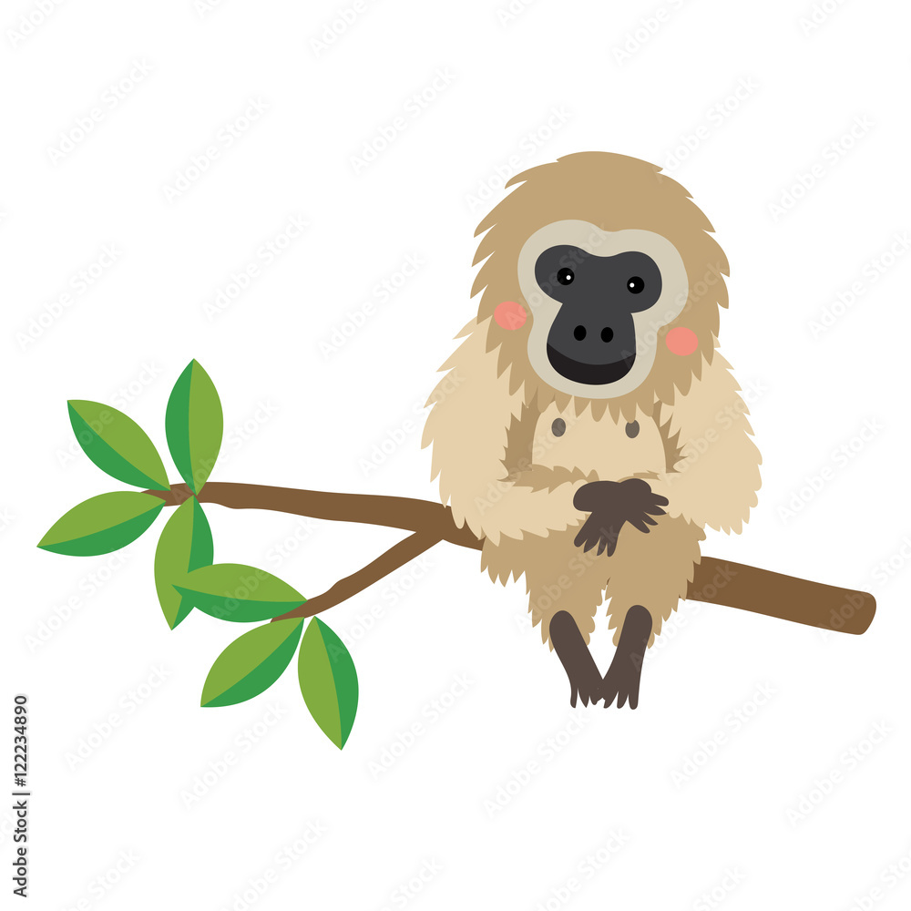 Gibbon animal cartoon character. Isolated on white background. Vector ...