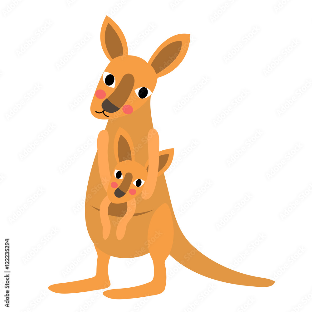Kangaroo and baby kangaroo animal cartoon character. Isolated on white ...