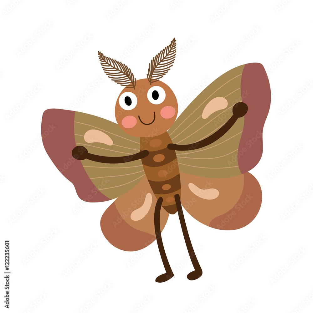 Moth animal cartoon character. Isolated on white background. Vector ...