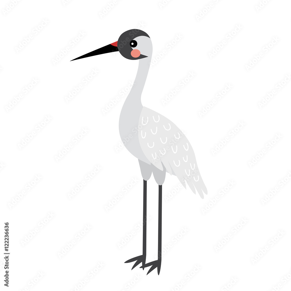 Standing Crane bird animal cartoon character. Isolated on white ...