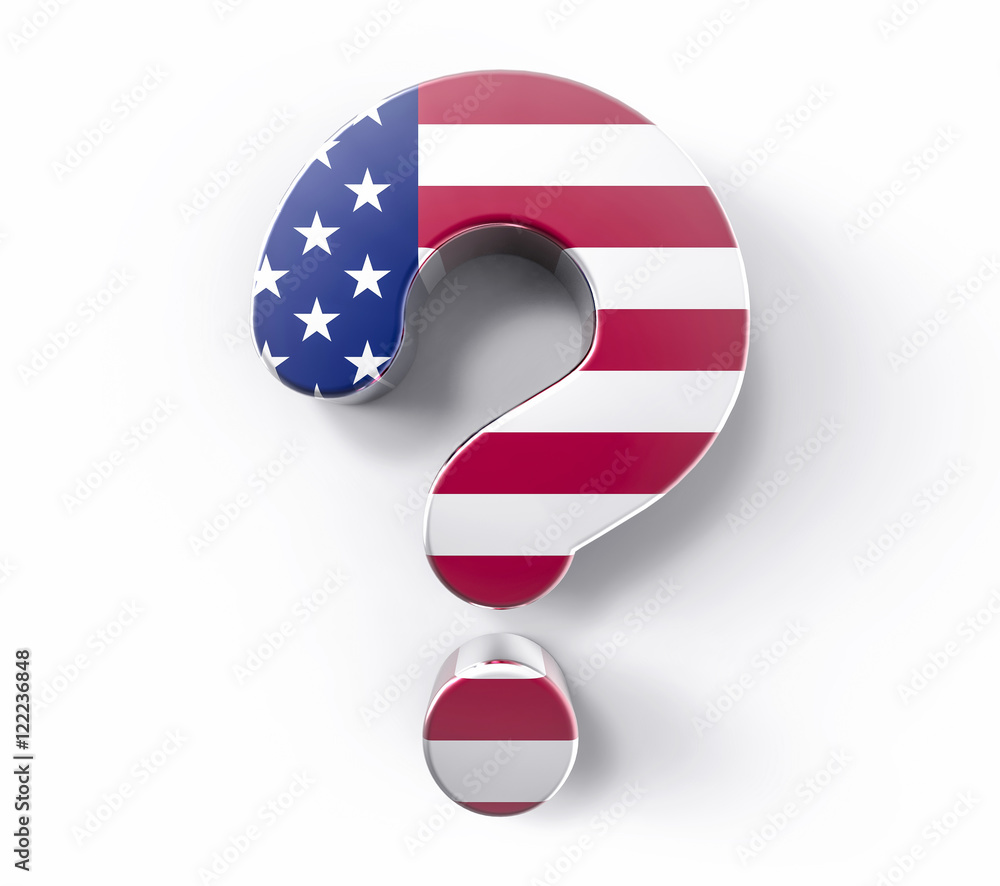 3D Isolated USA Flag Question Mark. Doubt Solution Support Conce ...
