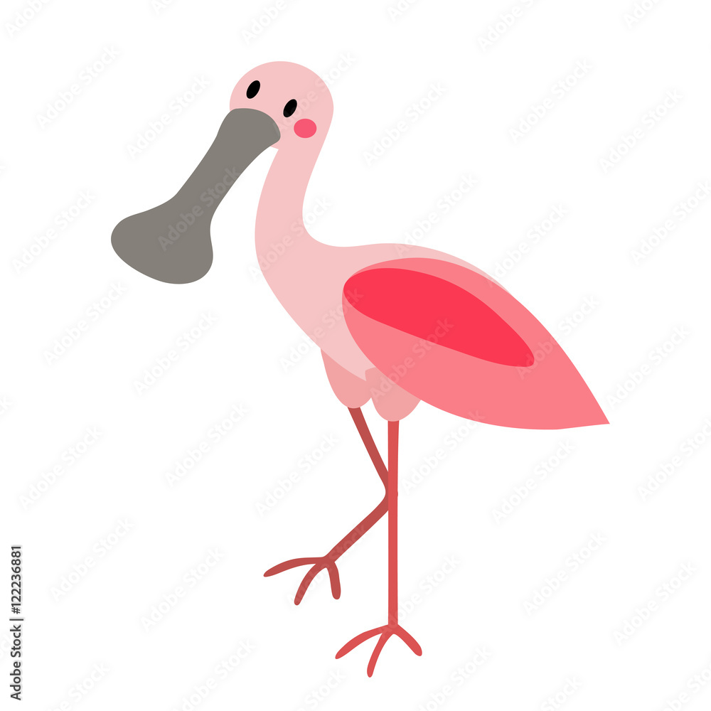 Standing Roseate Spoonbill bird animal cartoon character. Isolated on ...