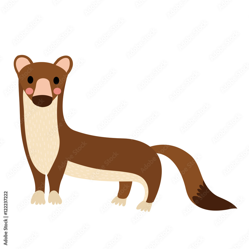 Weasel animal cartoon character. Isolated on white background. Vector ...