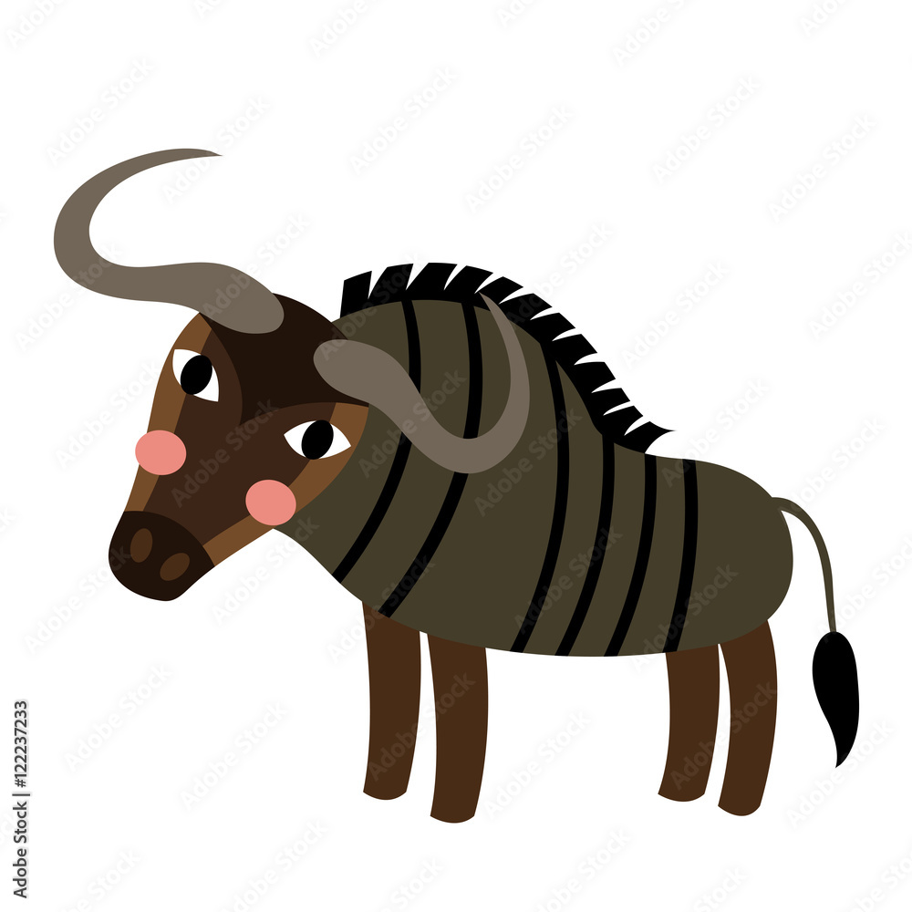 Blue Wildebeest animal cartoon character. Isolated on white background ...