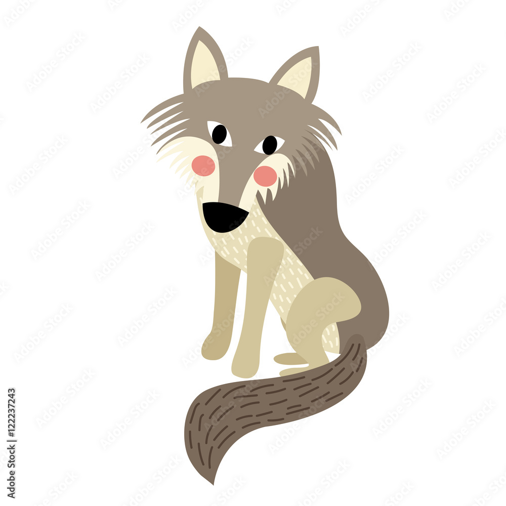 Wolf animal cartoon character. Isolated on white background. Vector ...