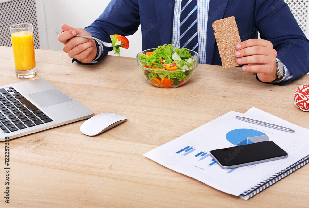 Healthy business lunch top view at table. Stock Photo | Adobe Stock