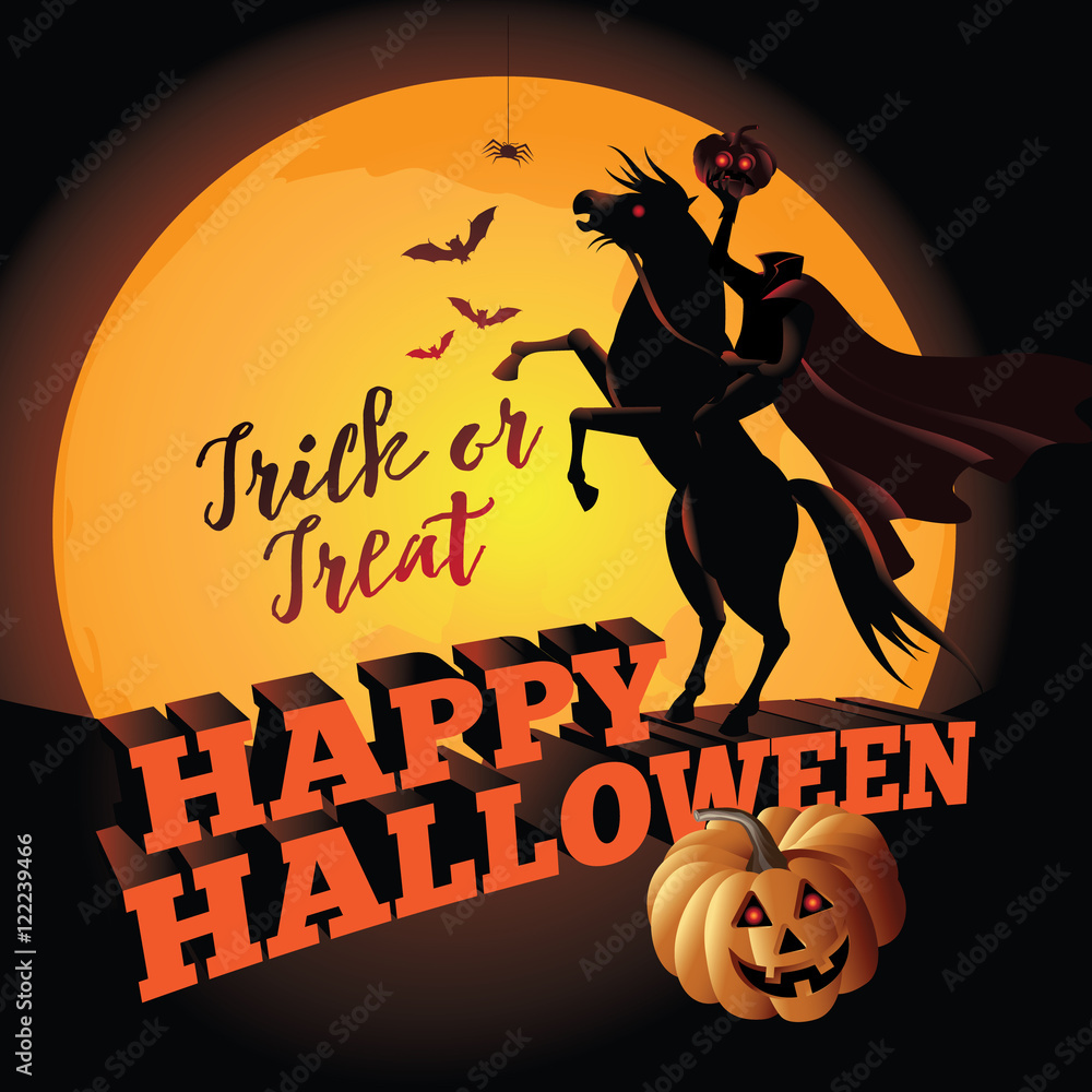 Headless Horseman Happy Halloween . EPS 10 vector. Stock Vector | Adobe ...