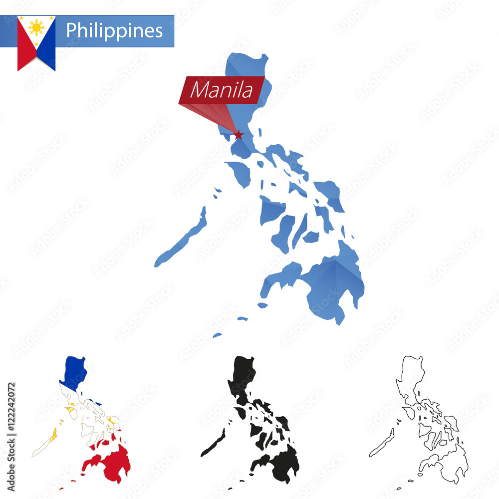 Philippines blue Low Poly map with capital Manila. Stock Vector | Adobe ...