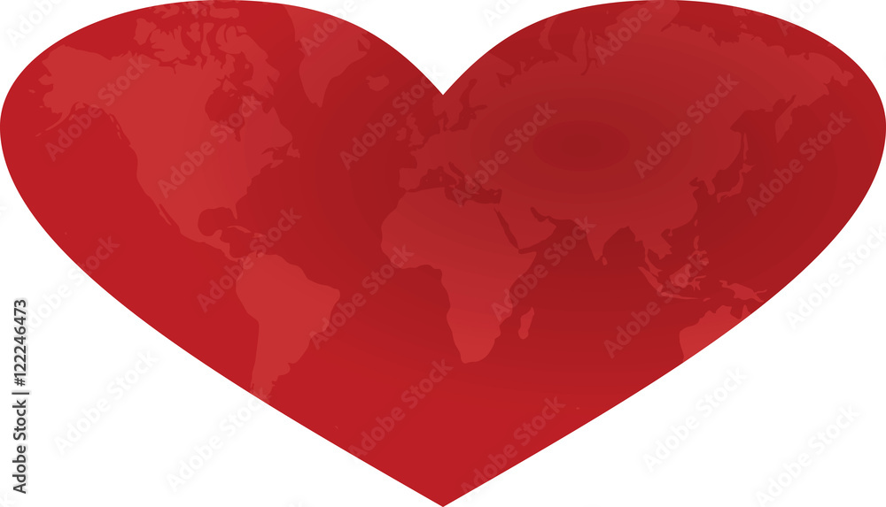 Heart with world map inside Stock Vector | Adobe Stock