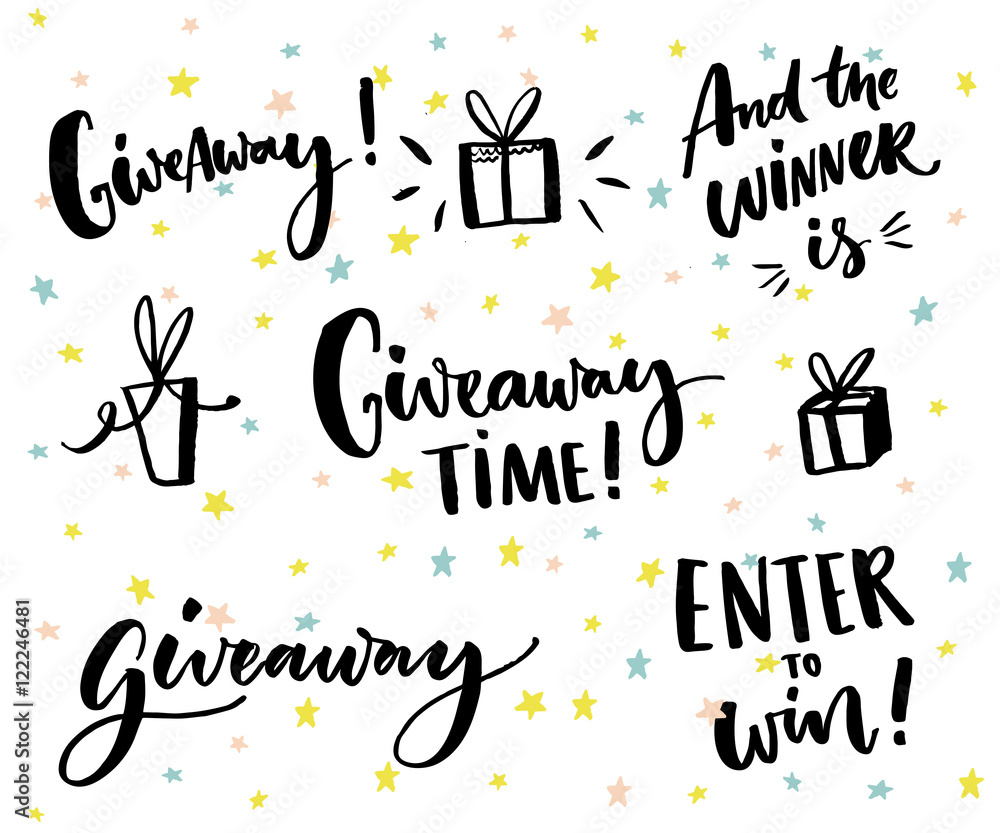 Giveaway text and design elements. Set of handwritten lettering and ...