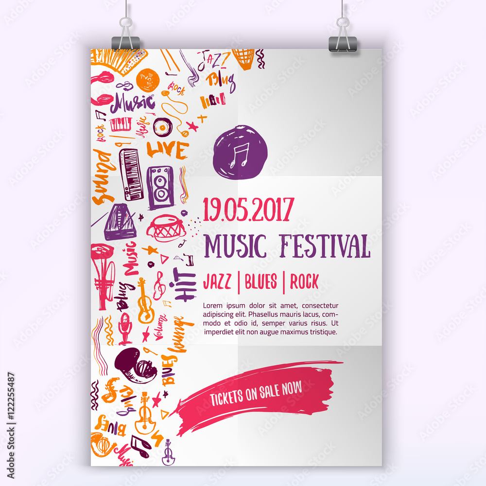 Music concert vector poster template. Can be used for printable ...
