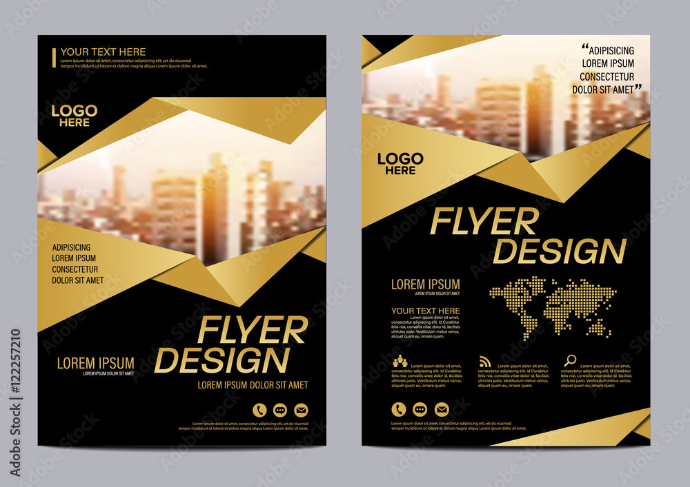 Gold Brochure Layout design template. Annual Report Flyer Leaflet cover ...