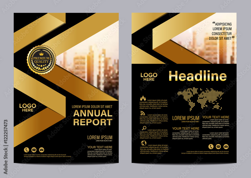 Gold Brochure Layout design template. Annual Report Flyer Leaflet cover ...