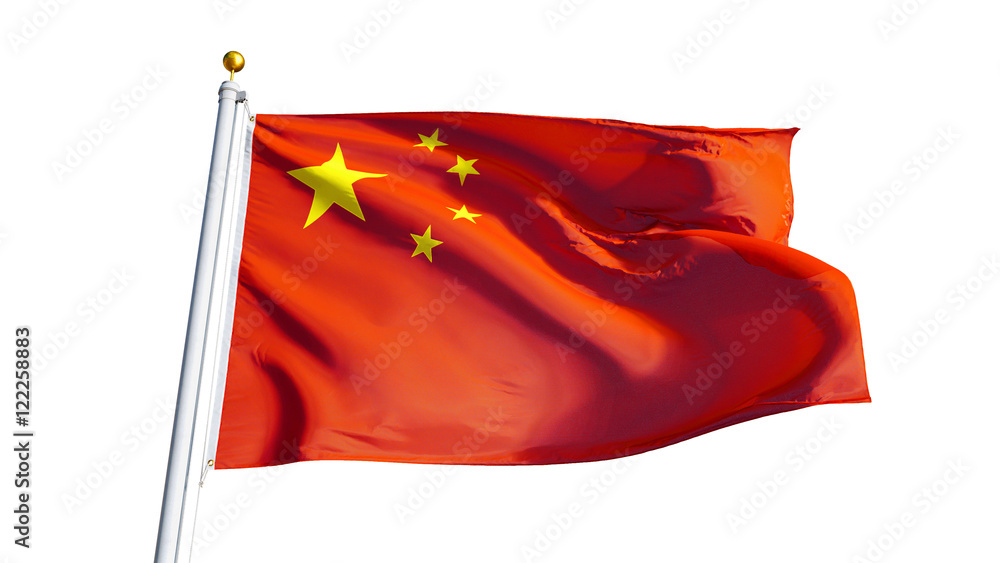 China flag waving on white background, close up, isolated with clipping ...