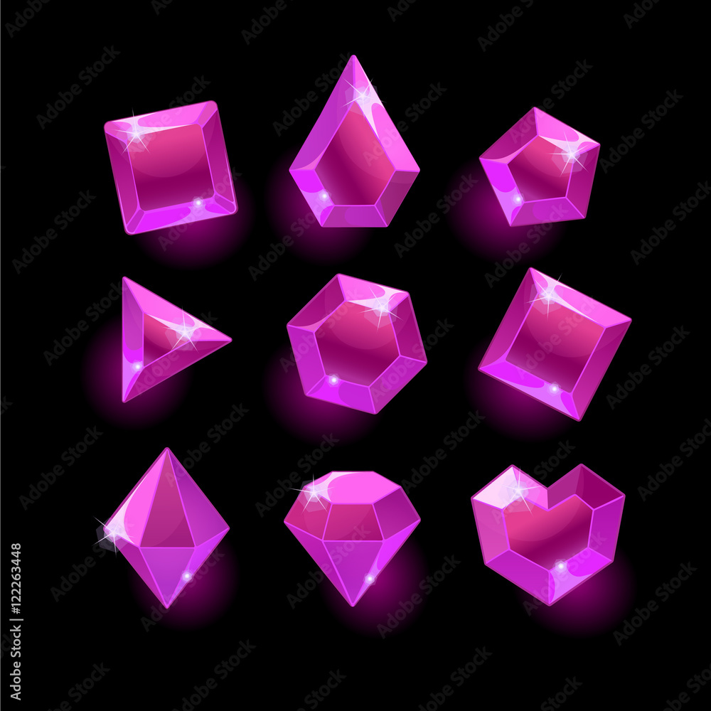 Set of cartoon purple,pink different shapes crystal Stock Vector ...