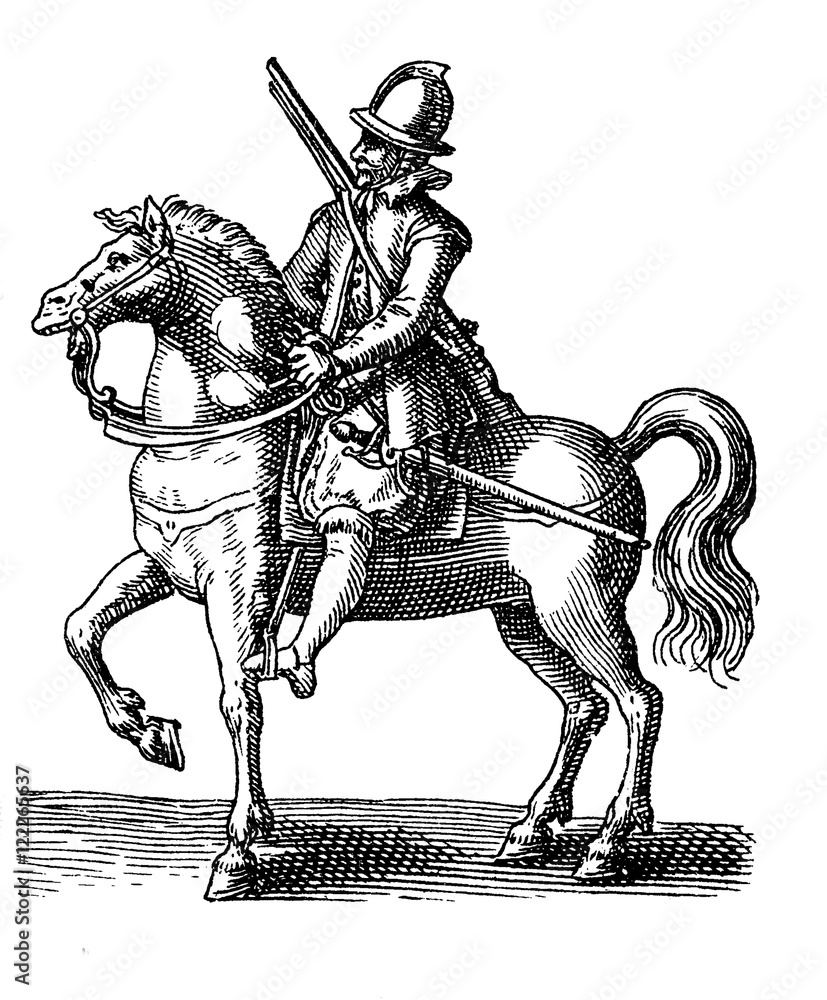 Thirty years war rider with archebus Stock Illustration | Adobe Stock