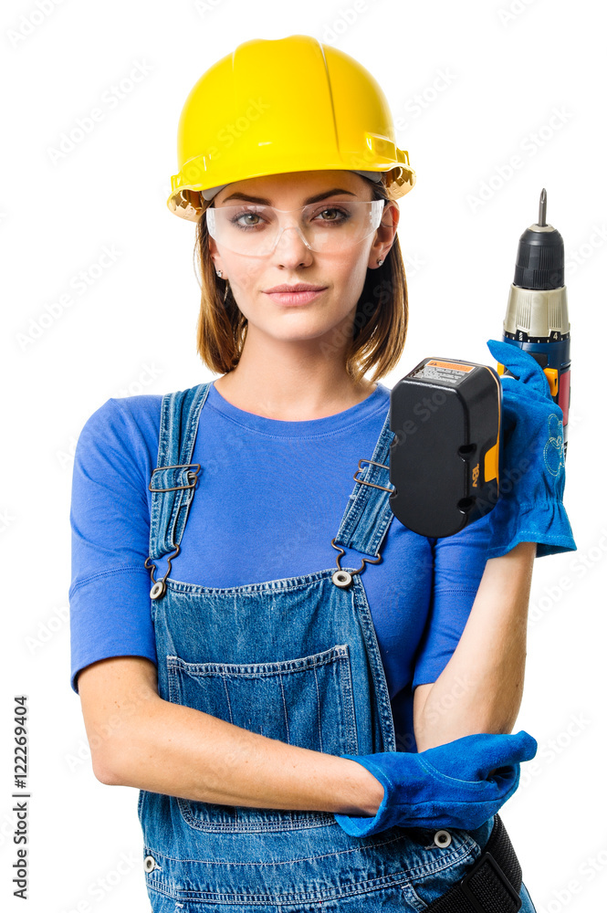 Pretty young female woman building contractor construction worker do-it ...