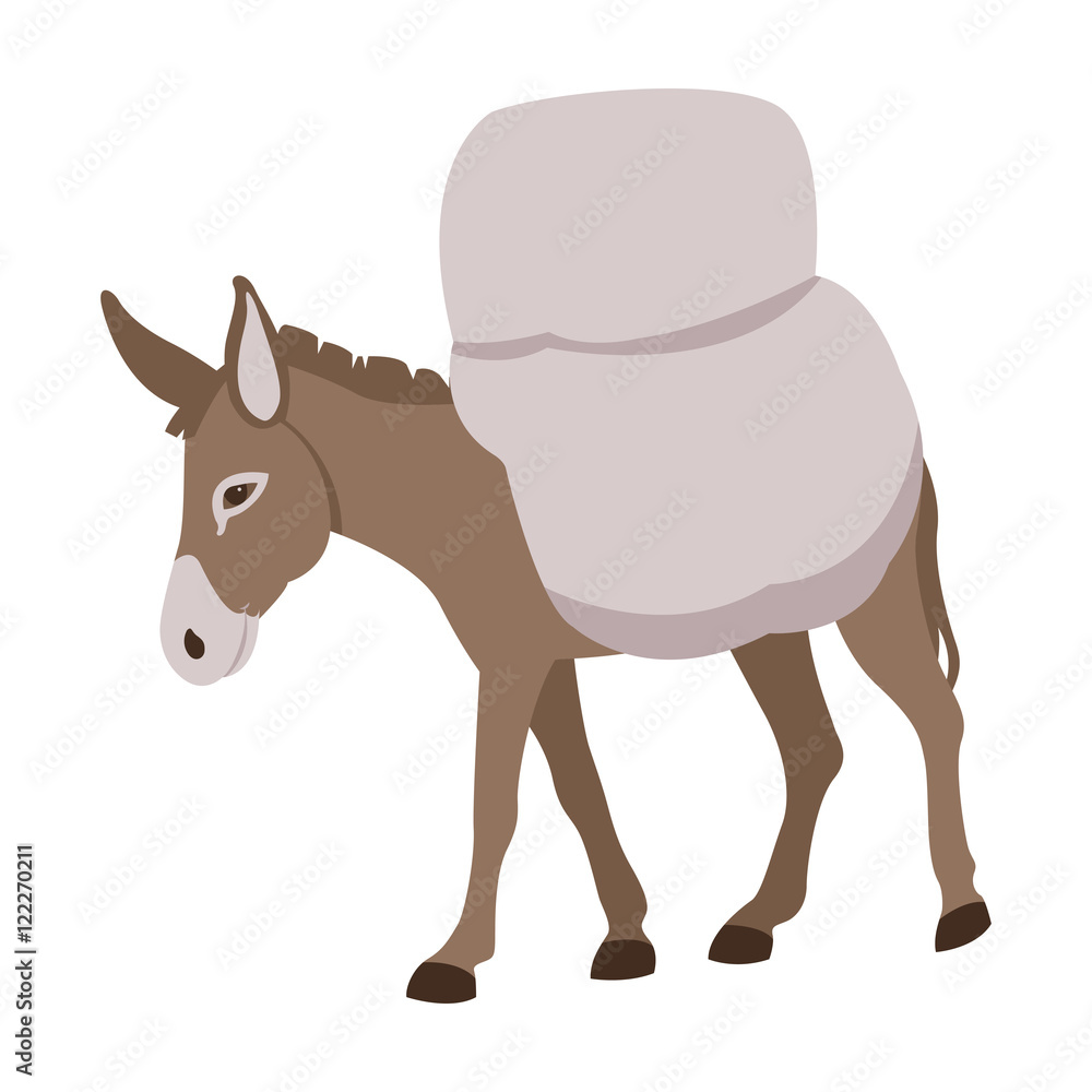 donkey loaded style vector illustration Flat Stock Vector | Adobe Stock