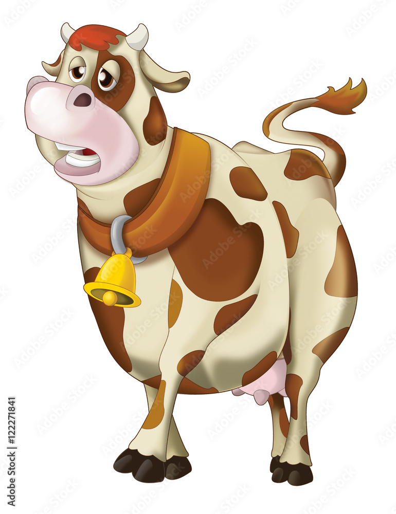 Cartoon cow walking - sleepy or sad - isolated - illustration for ...