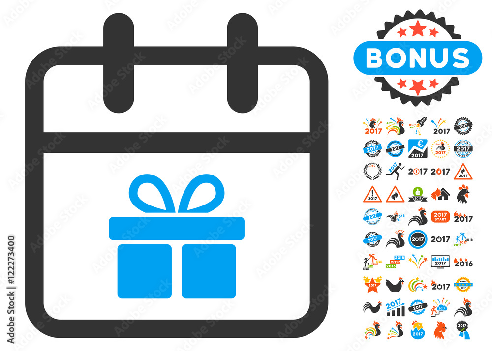 Gift Day icon with bonus 2017 year pictures. Vector illustration style ...
