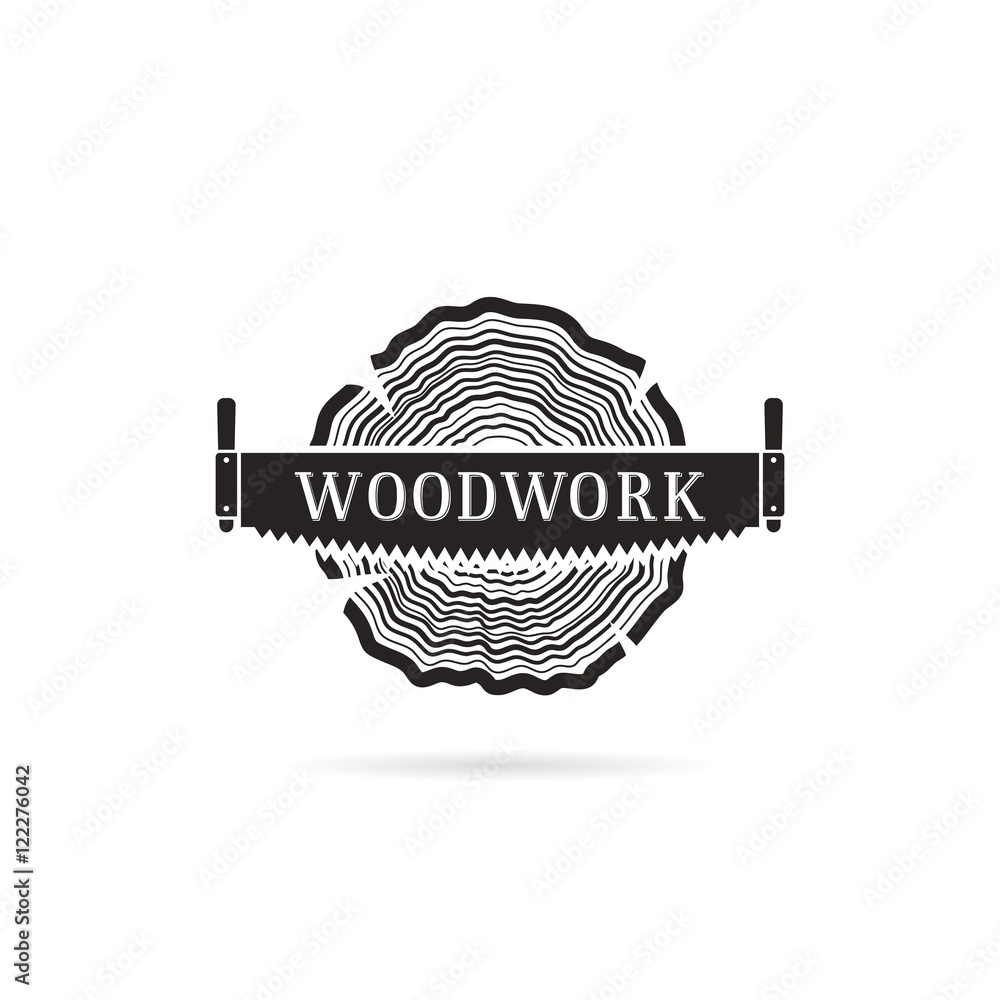 Vector illustration, mark, logo for design. The cut wood with a saw ...