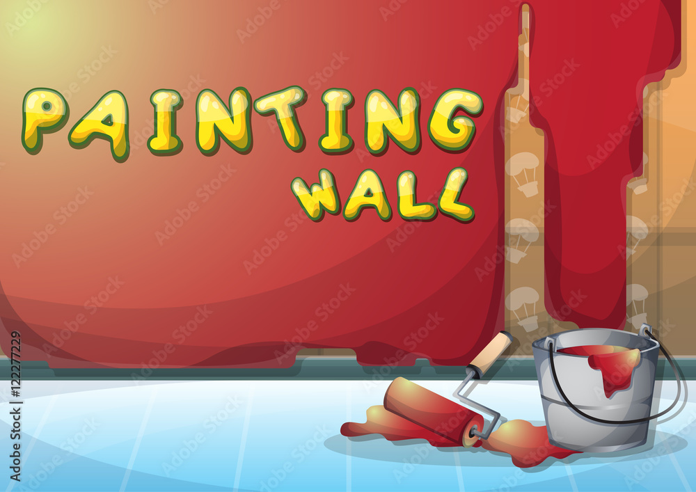 cartoon vector illustration interior painting wall with separated ...