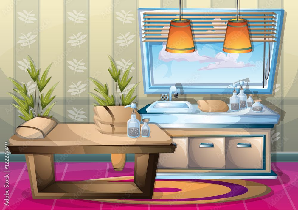 cartoon vector illustration interior spa room with separated layers in ...