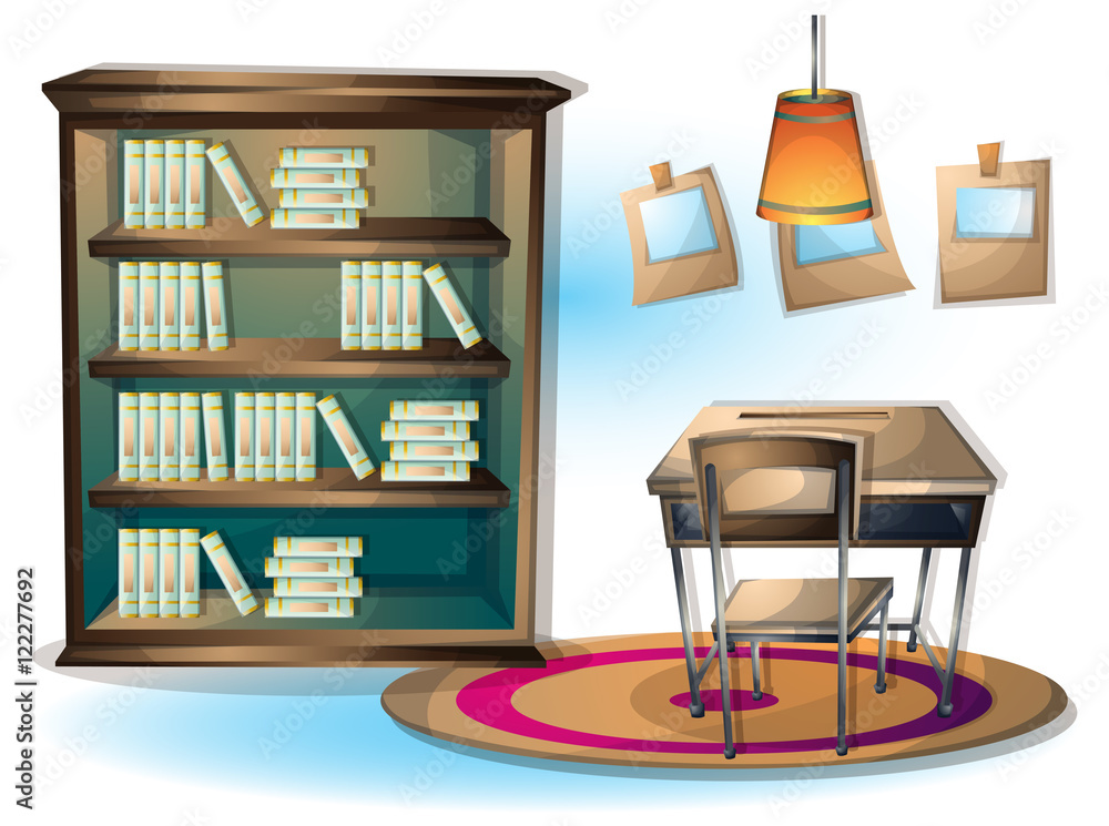 cartoon vector illustration interior library room with separated layers ...