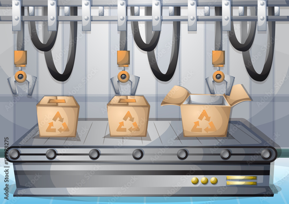 cartoon vector illustration interior factory room with separated layers ...