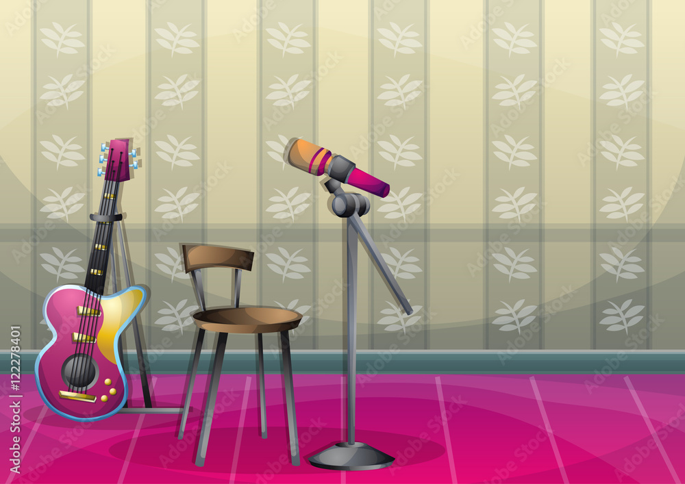cartoon vector illustration interior music room with separated layers ...